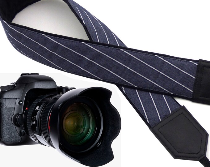 Denim Camera Strap With White Stripes. Blue DSLR Camera Strap. Photo ...