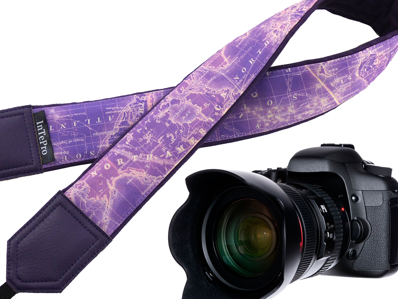 Personalised camera strap for DSLR/SLR. Purple World map | Etsy