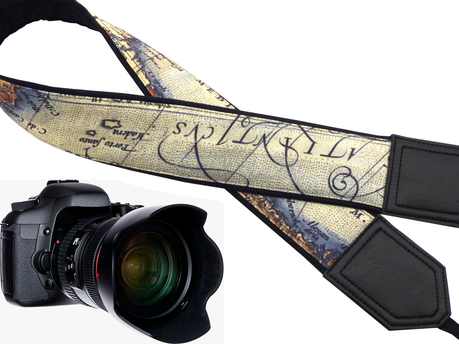DSLR Camera Strap. Vintage Camera Strap. World Map Camera Strap. Camera ...
