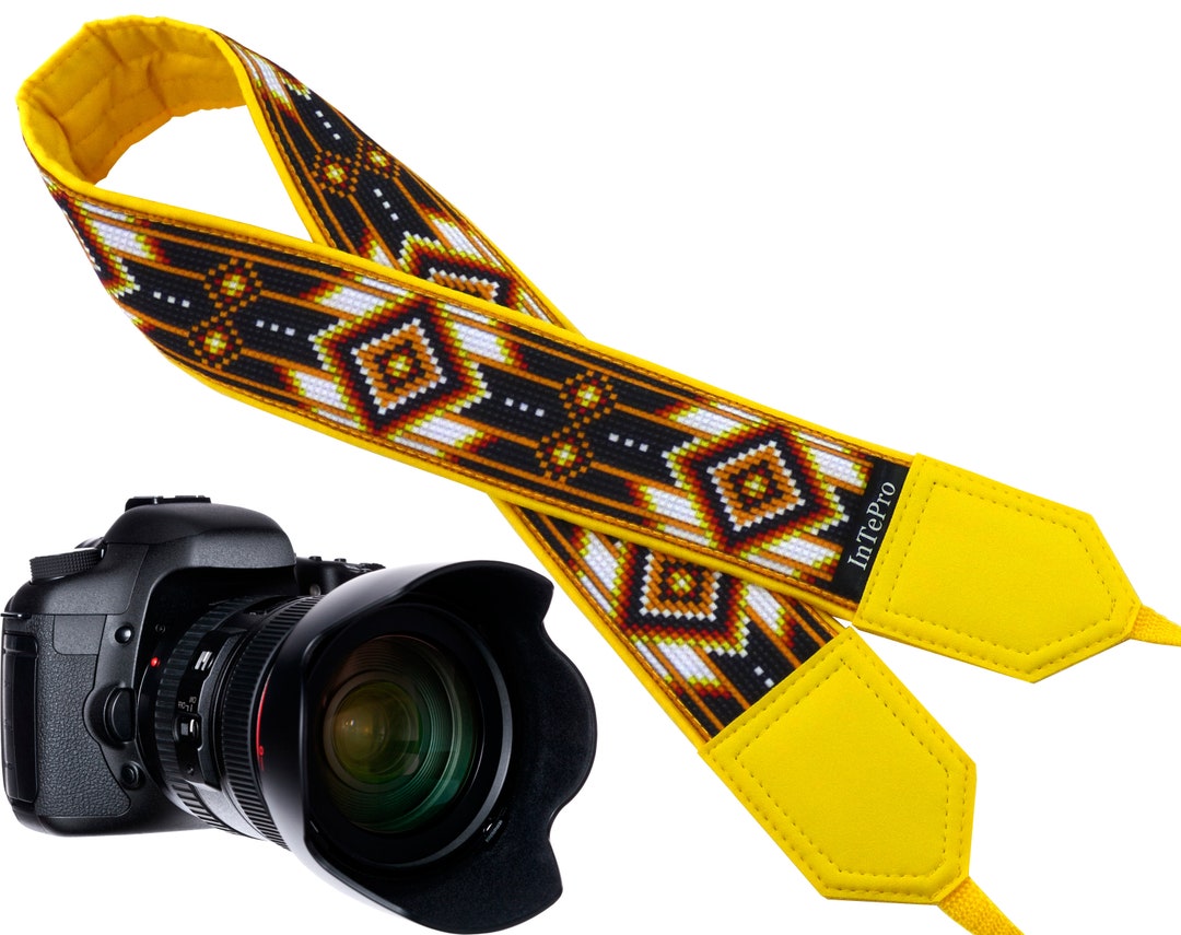 DSLR Camera Strap With Yellow Native Design. Gift Idea for Photographer ...