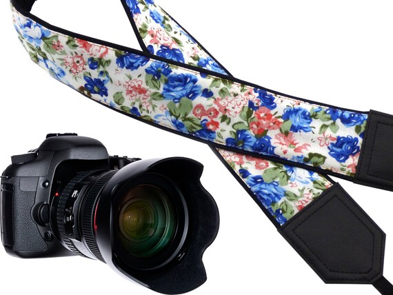 Camera Strap Flowers. Blue and Pink Roses DSLR / SLR Camera - Etsy