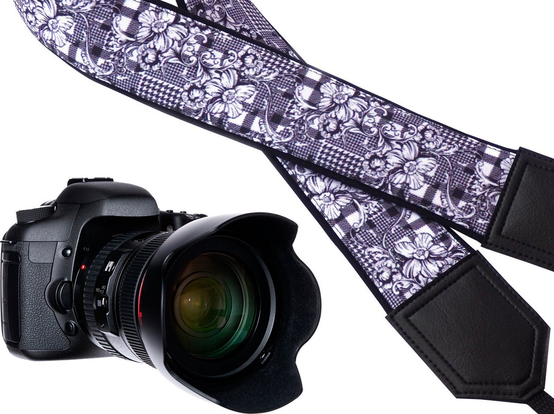 Black and White Camera Strap. Flowers Camera Strap. Floral - Etsy