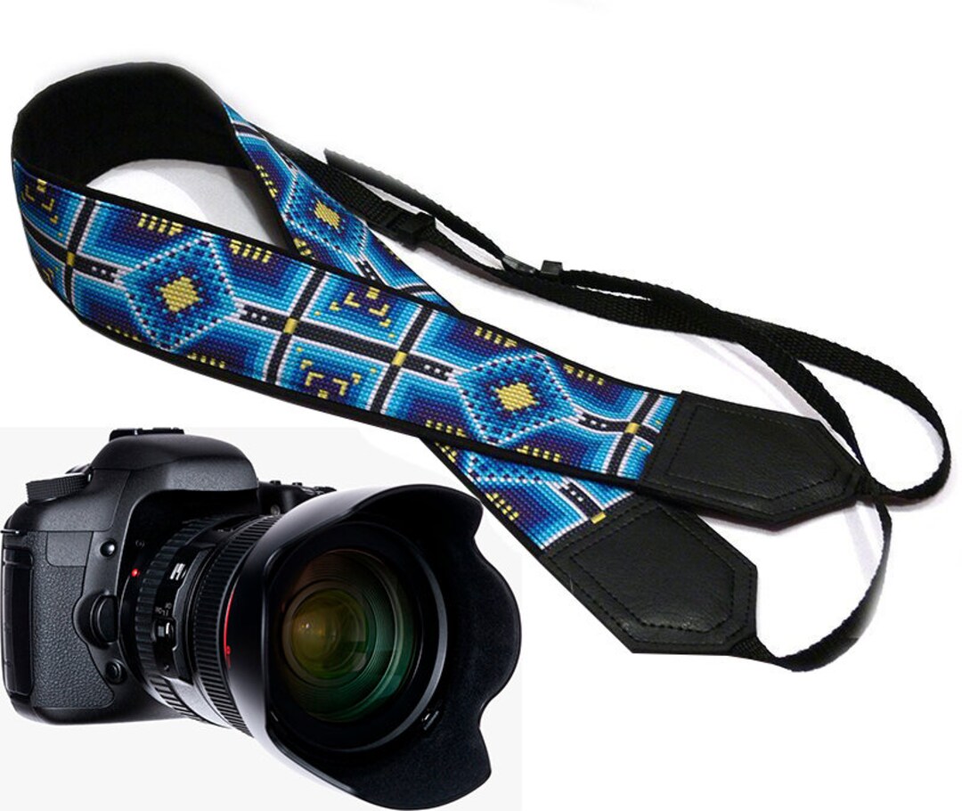Monogram Camera Strap. Personalized Blue Ethnic Camera Strap. DSLR ...