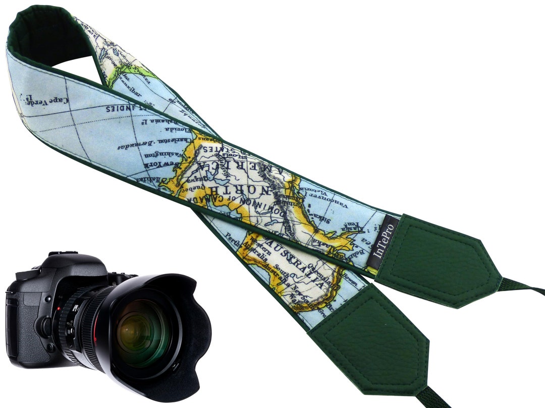 Camera Strap With World Map Design. DSLR and SLR Padded Camera Strap ...
