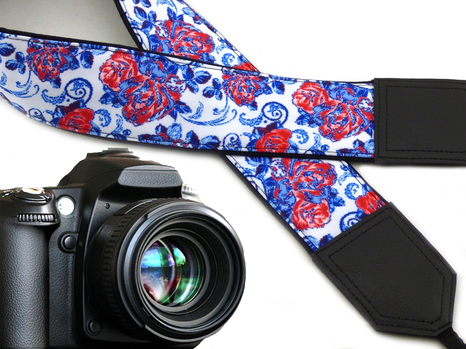 Intepro Flowers Camera Strap. Blue and Red Roses Strap for DSLR / SLR ...
