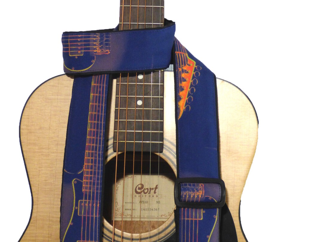 Guitar Strap With Guitar Silhouette. Blue. Orange. Guitar Accessory for ...