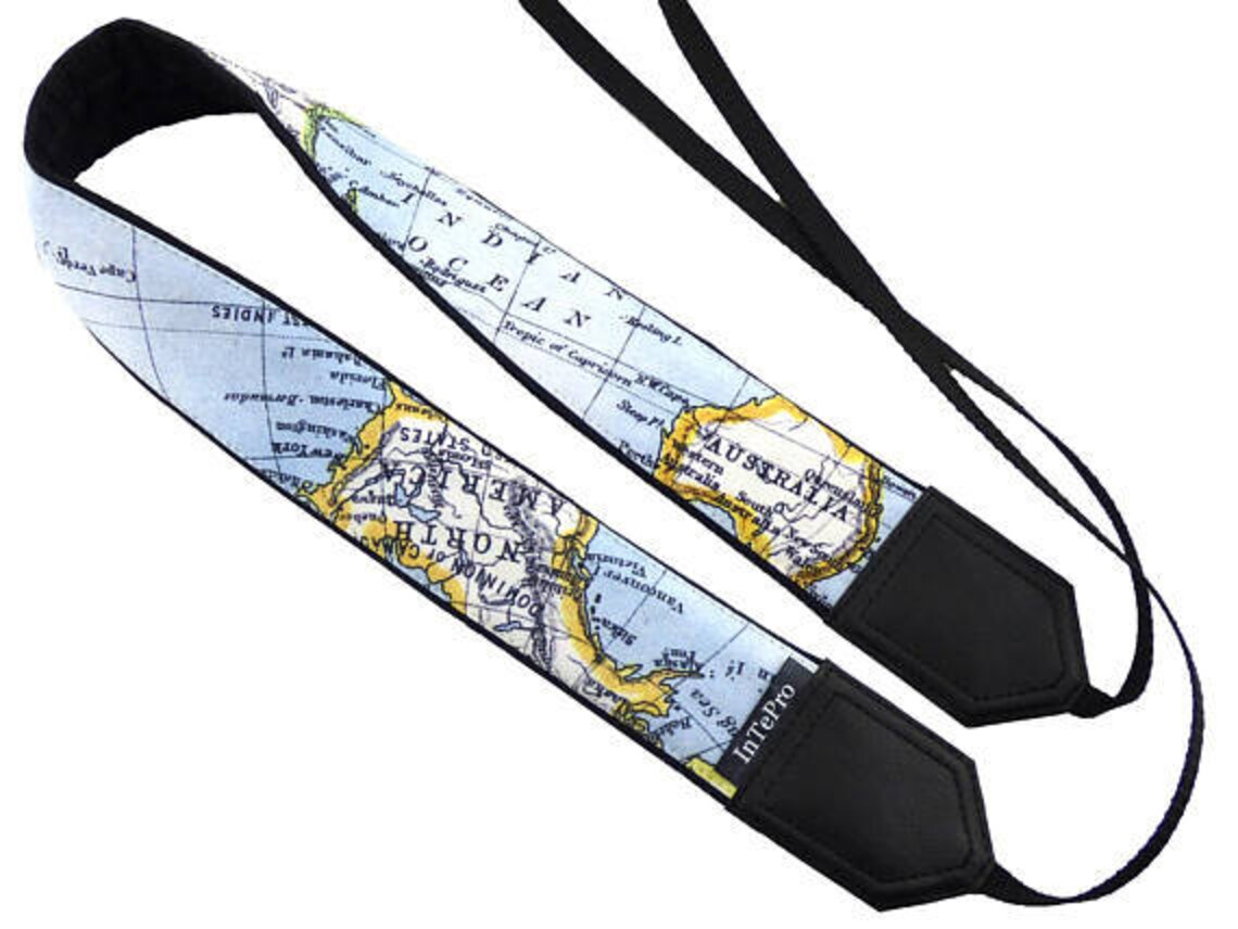 World Map Camera Strap. DSLR and SLR Padded Camera Strap. Camera ...