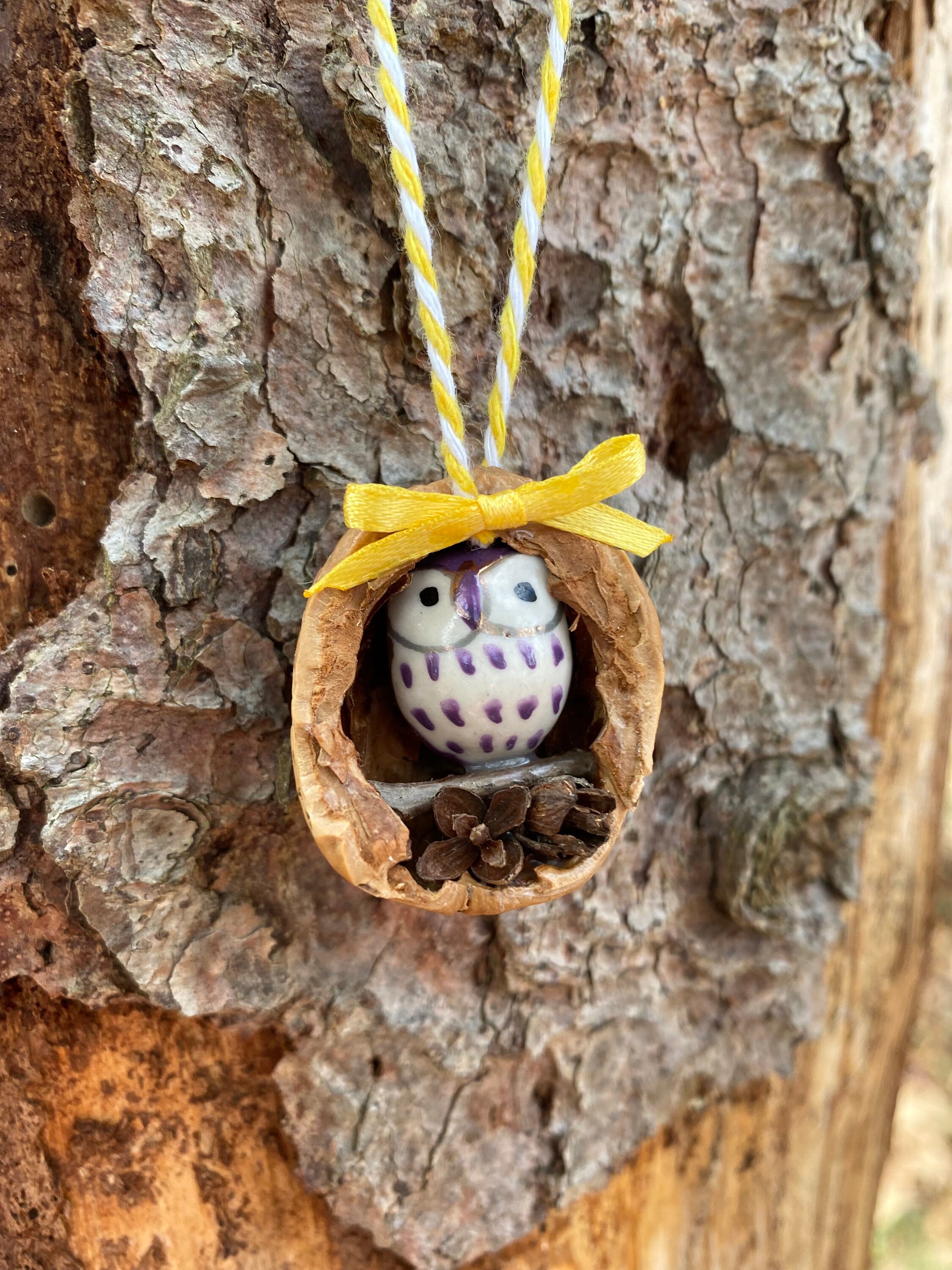 Woodland Walnut Ornament Set Owl, Fox, Fawn (deer), Mushrooms ...