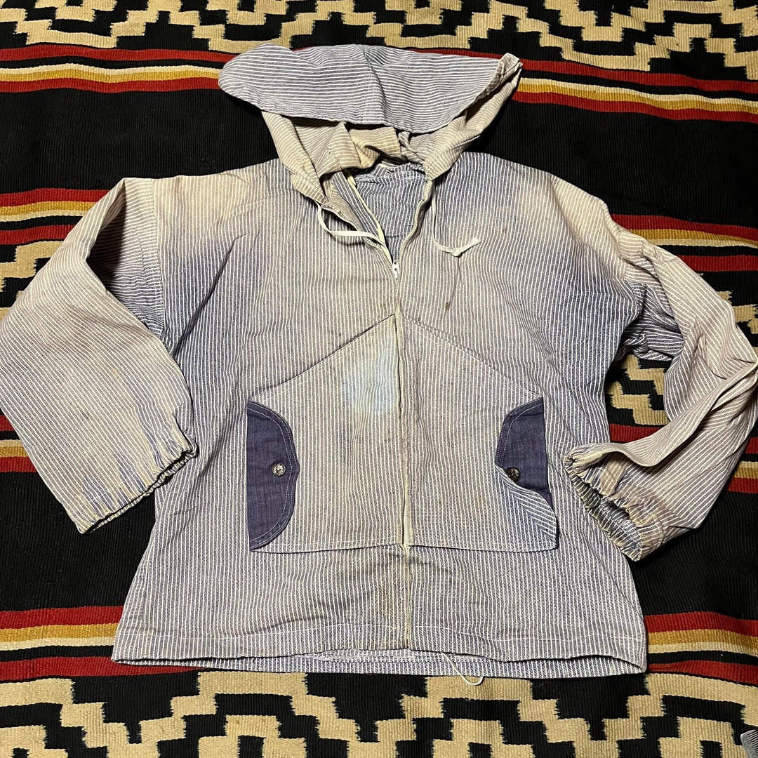 60s Navy Style Pill up Hoodie Jacket Perfectly Faded Nice Indigo and ...