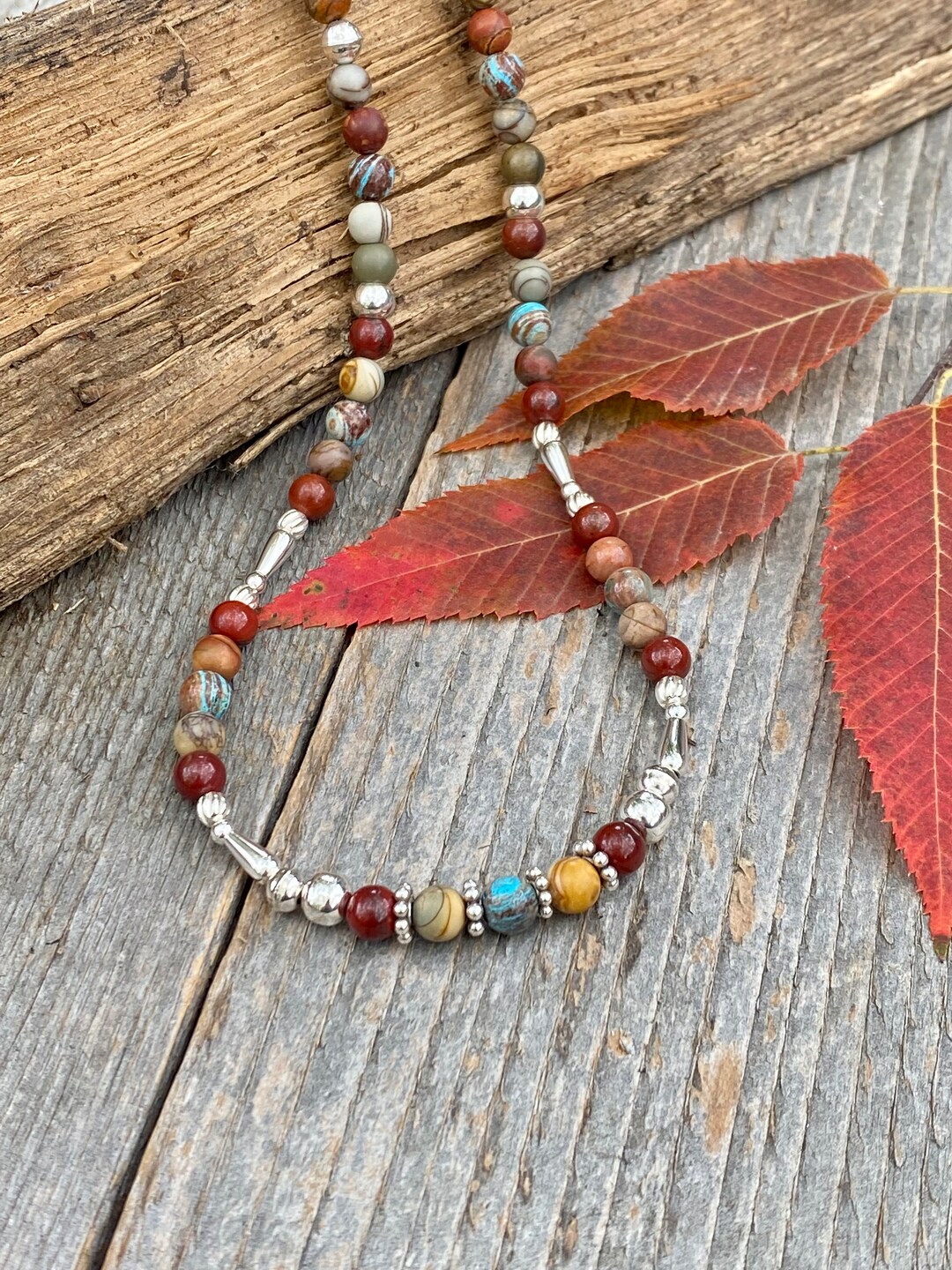 Jasper Gemstone Necklace: Sterling Silver Beads, Handmade Jewelry - Etsy