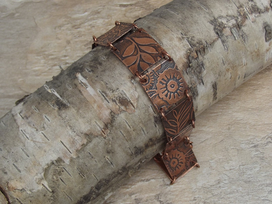 Handmade Copper Etched Bracelet: Nature Inspired Design - Etsy