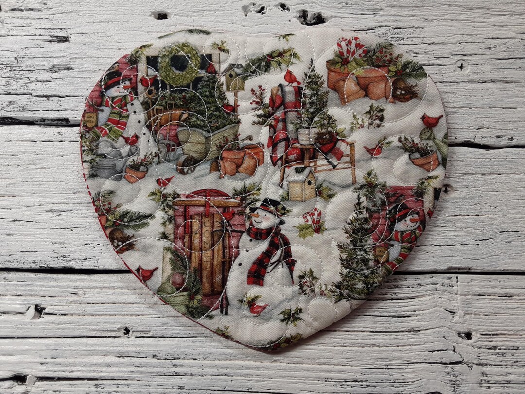 7" X 8" - Snowman Christmas Scene - Large Mug Rug Coaster - Mug Mat ...