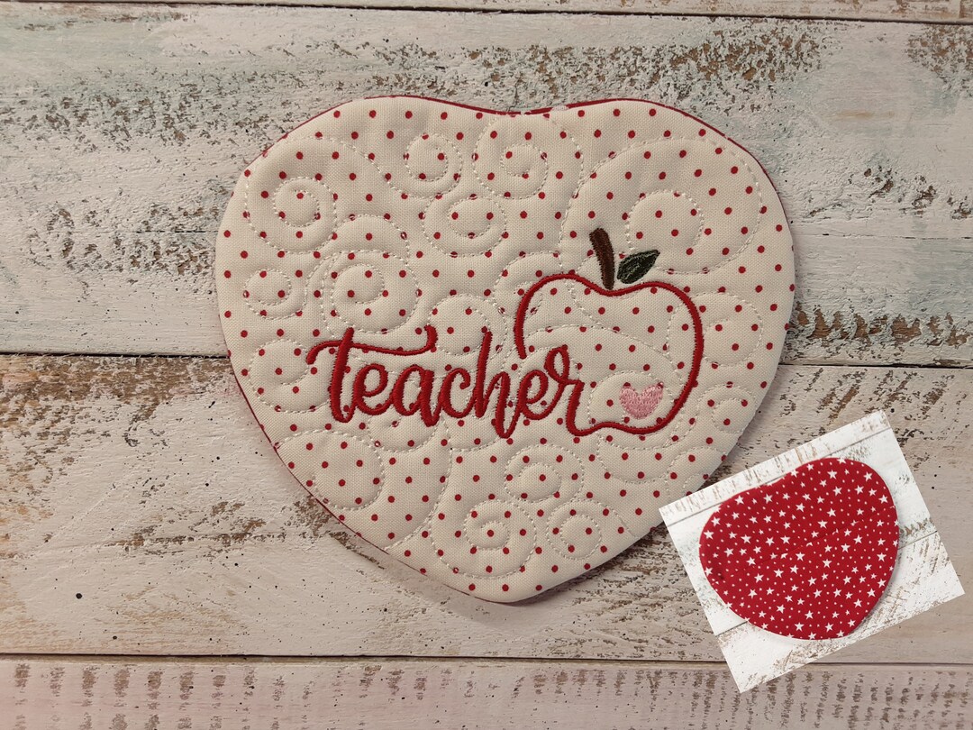 Teacher Apple Heart Cute Mug Rug Coaster 5 X - Etsy