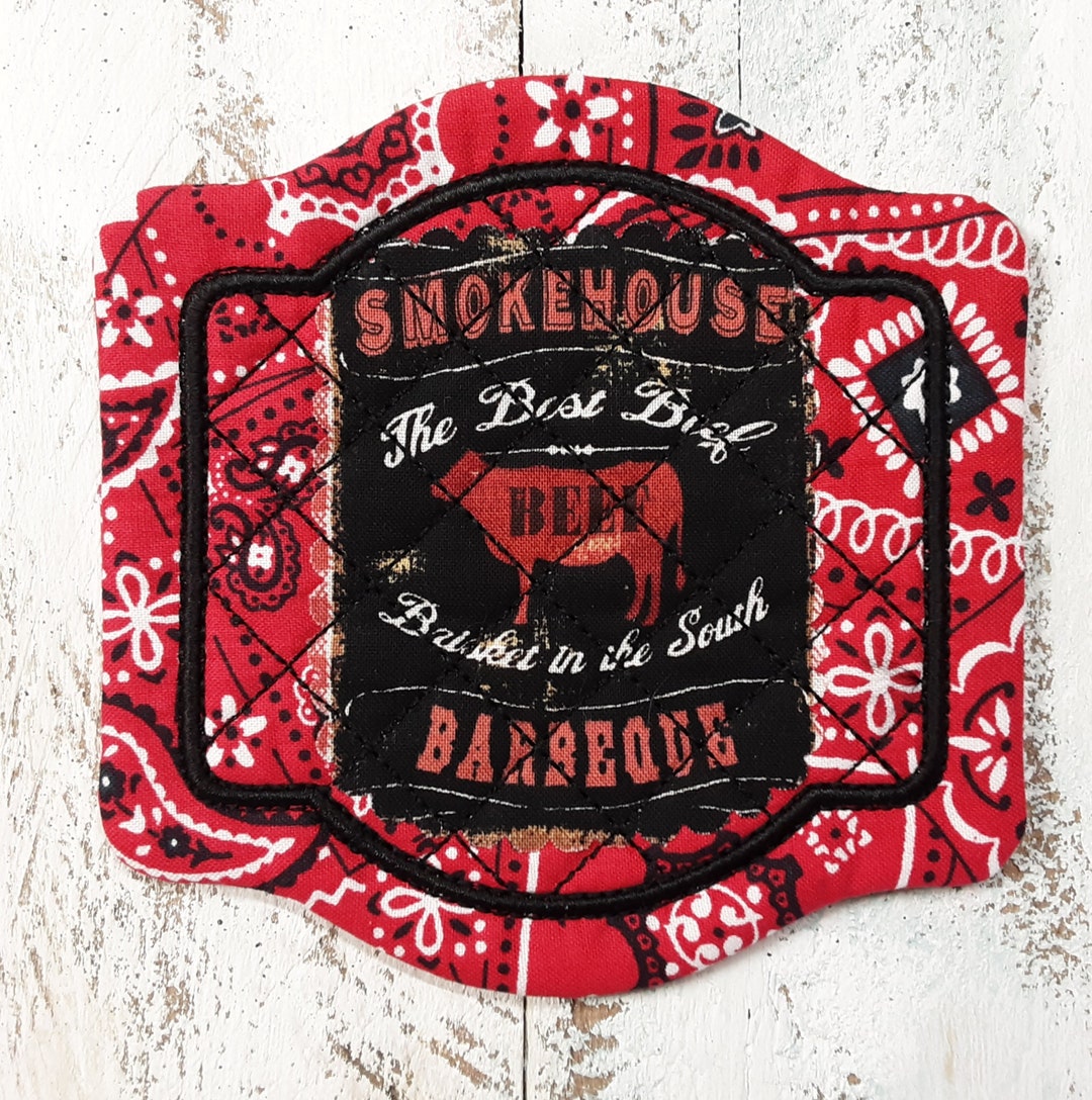Barbecue- Beef - Pork - Mug Rug Coaster - 5" X 5" - Whimsical - Quilted ...