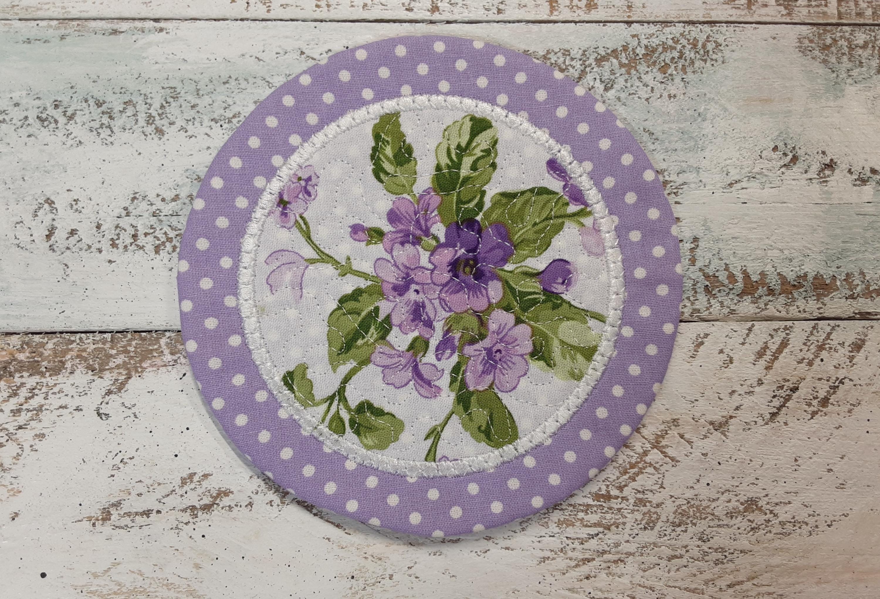 5" Round - Flower Violets - Shabby Chic Cute Mug Rug Coaster ...