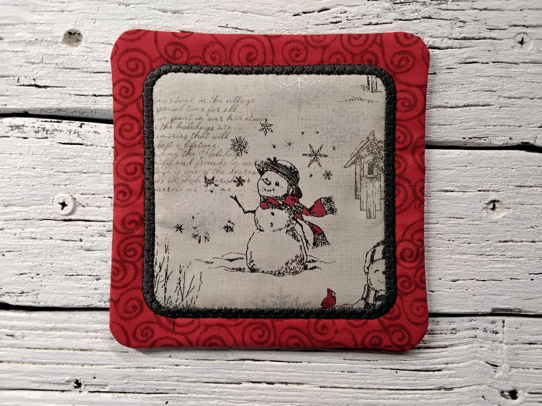 5" X 5" - Christmas Scene - Snowman - Cute Mug Rug Coaster - Whimsical ...