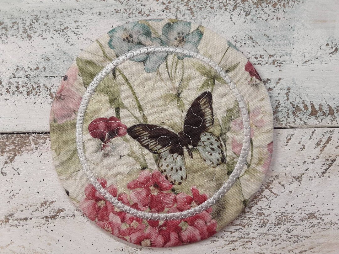 Butterfly - Cute Mug Rug Coaster - 5" Round Circle - Whimsical ...