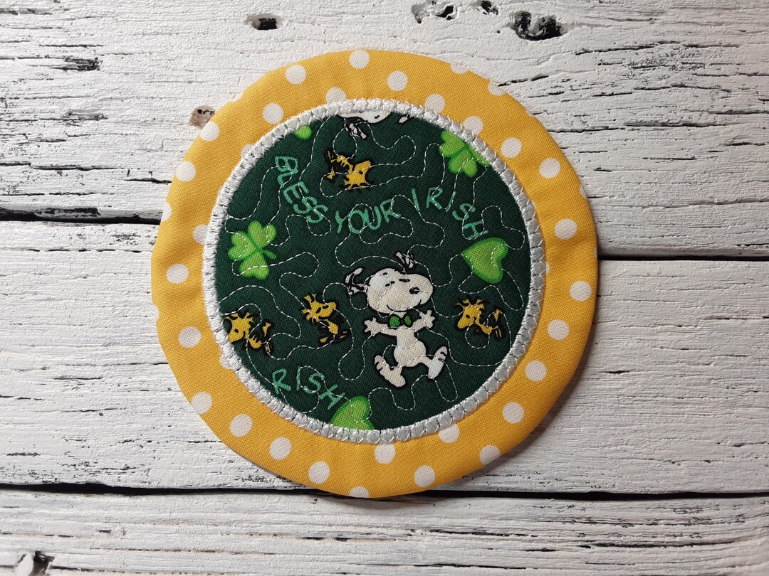 5 Round Snoopy Woodstock St. Patricks Day Mug Rug Coasters Whimsical ...