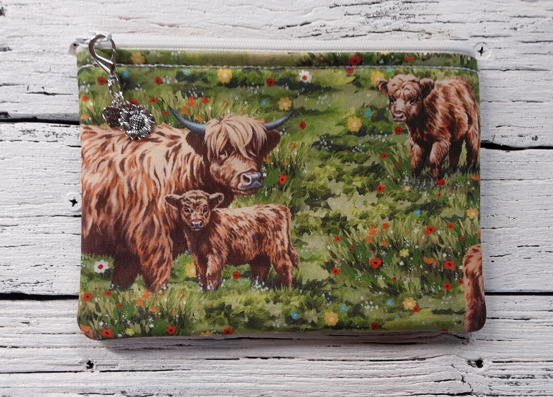 5" X 7" - Highland Cow - Sidekick - Notions - Zipper Bag - Fully Lined ...