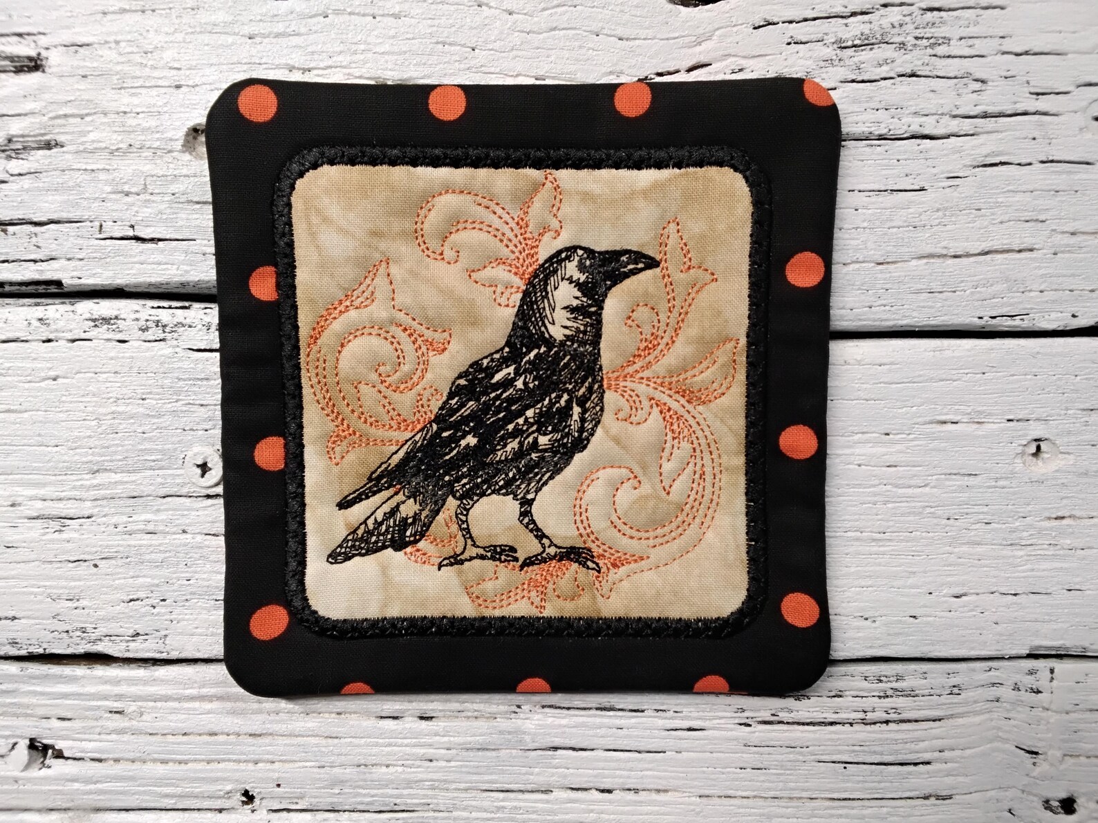 5" X 5" - Black Crow and Moon - Applique - Autumn Scene - Mug Rug ...