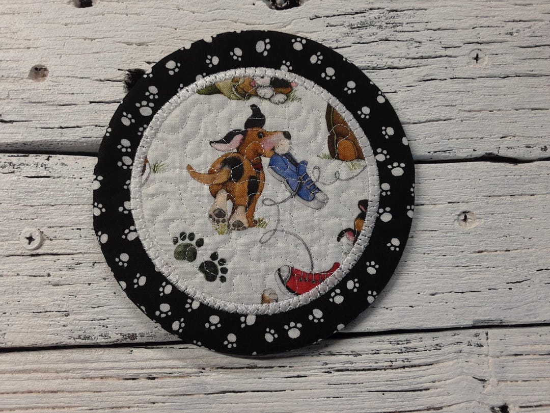 5" Round Cute Puppy Dogs - Cute Mug Rug Coaster - Whimsical - Quilted ...