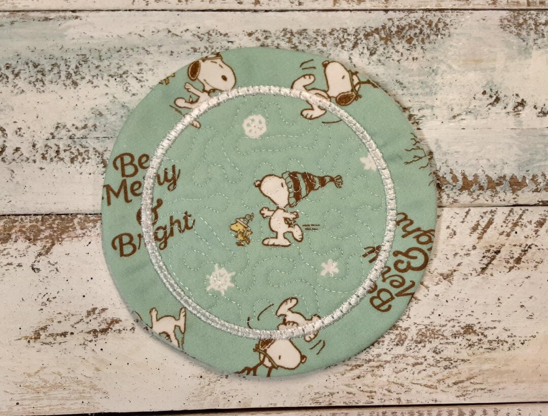 5" Round - Snoopy Woodstock Christmas Skating - Mug Rug Coasters ...