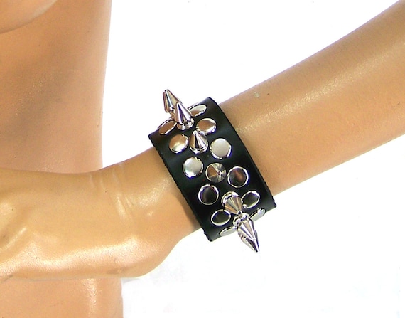 Half Metal Punk Spiked Leather Wristband | Etsy