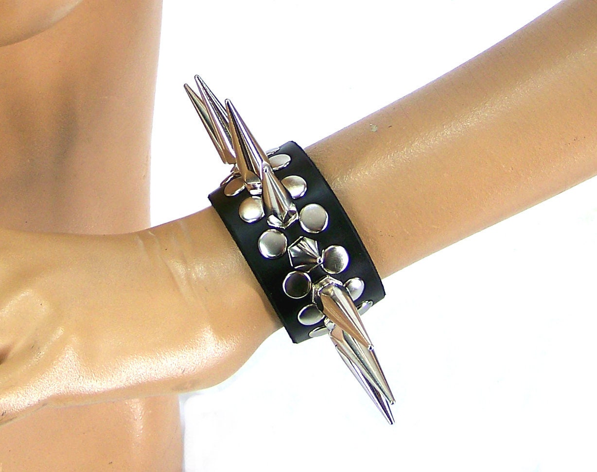 Full Metal Punk Spiked Leather Wristband | Etsy