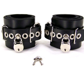Locking Metal Band Lined Leather Ankle Bondage Cuffs mature | Etsy