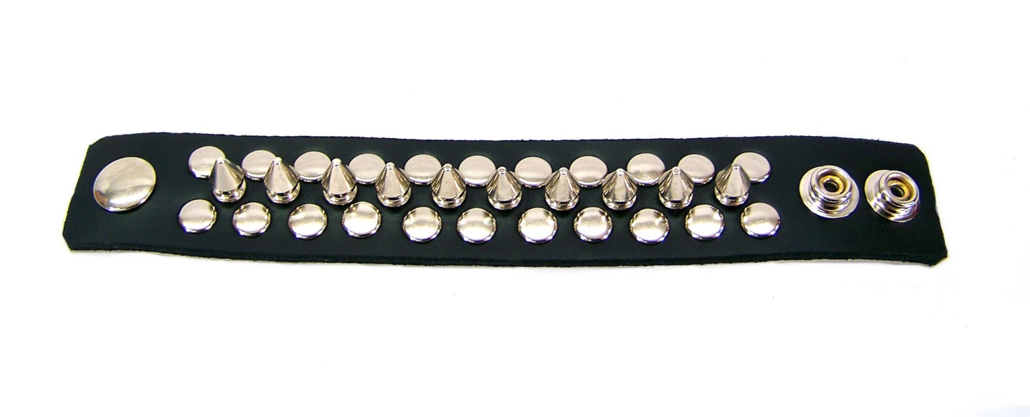 Half Metal Punk Spiked Leather Wristband - Etsy