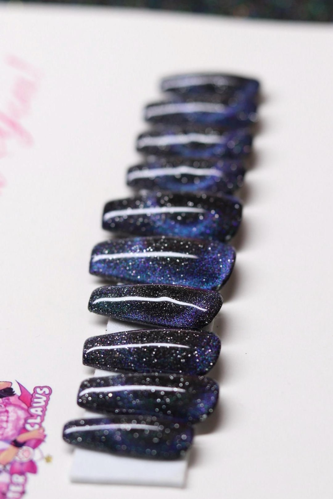 PREMADE in Size MEDIUM- Cat Eye Flash Glitter -press on Gel Nails - Etsy