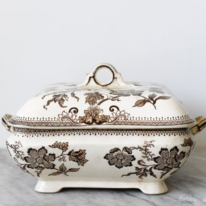 Antique Brown Transferware Tureen - Etsy