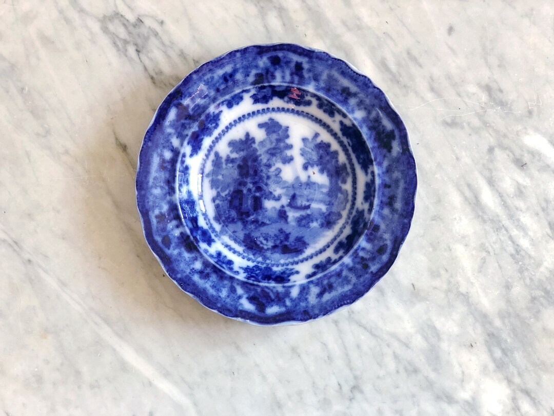 Antique Flow Blue Flat Rim Bowl - Etsy