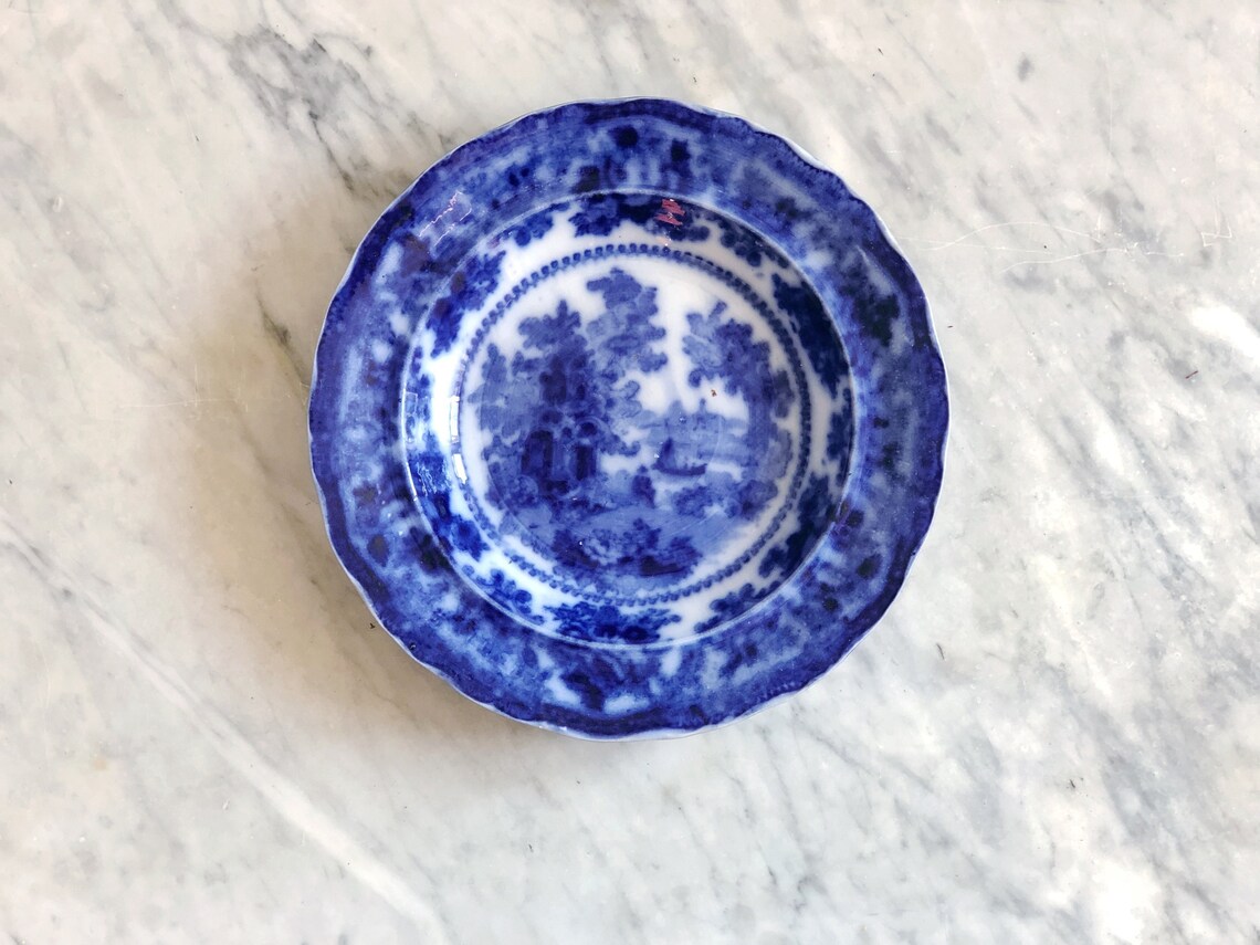 Antique Flow Blue Flat Rim Bowl - Etsy