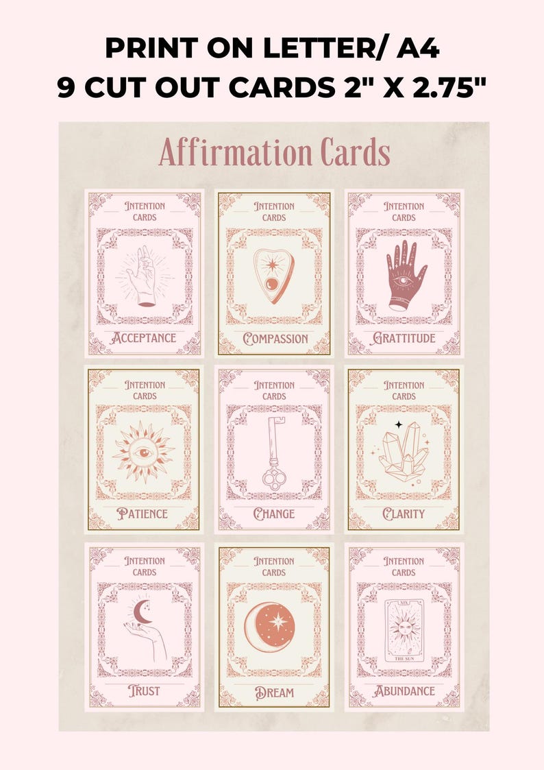 Tarot Style Affirmation Cards: Printable Intention Card Deck (PDF) - Etsy