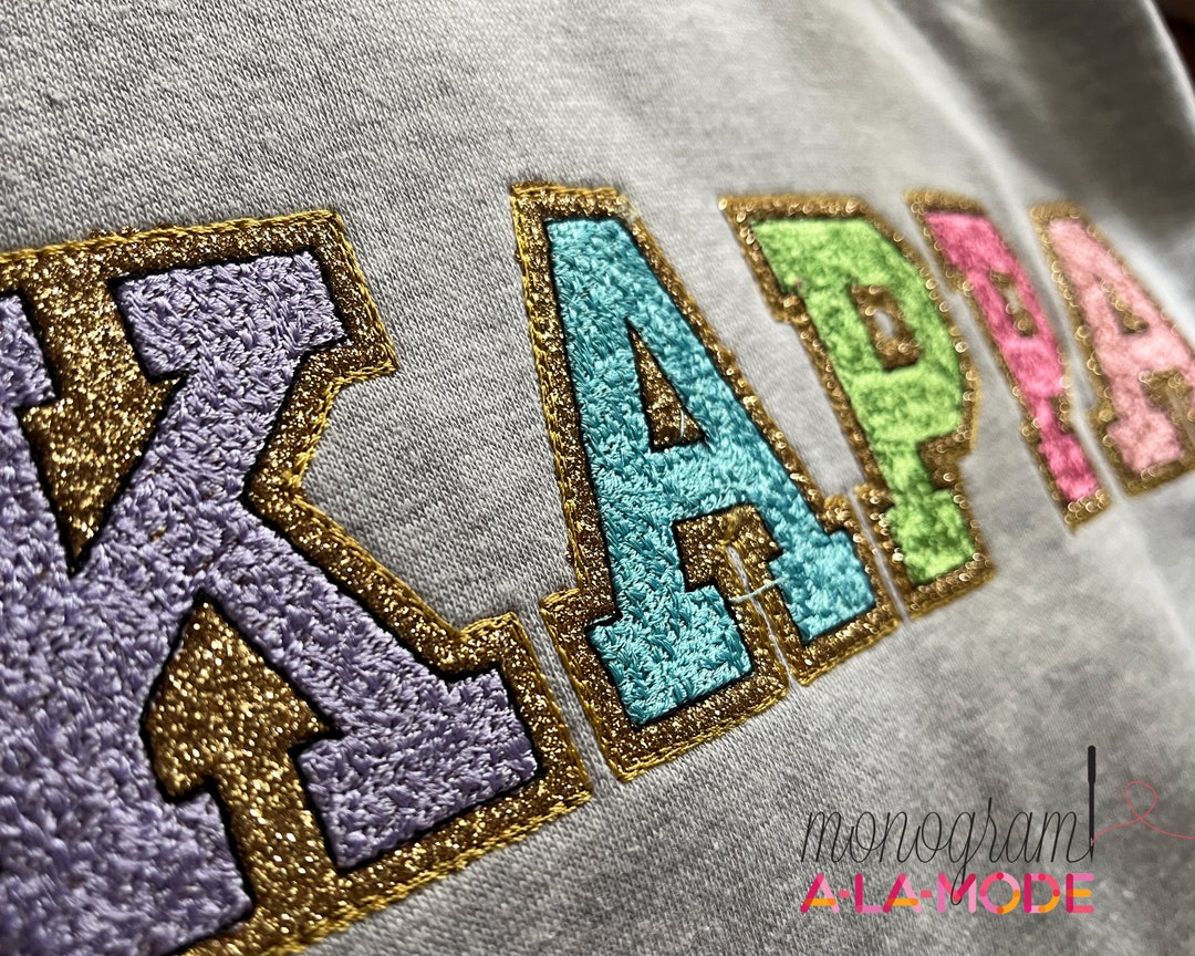 Chenille Style Glitter Backed Letters | Sorority Crew Neck Sweatshirt ...