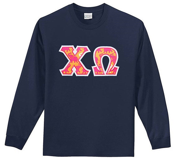 Long Sleeve Greek Letter Applique Crew Neck Tee Shirt | Etsy