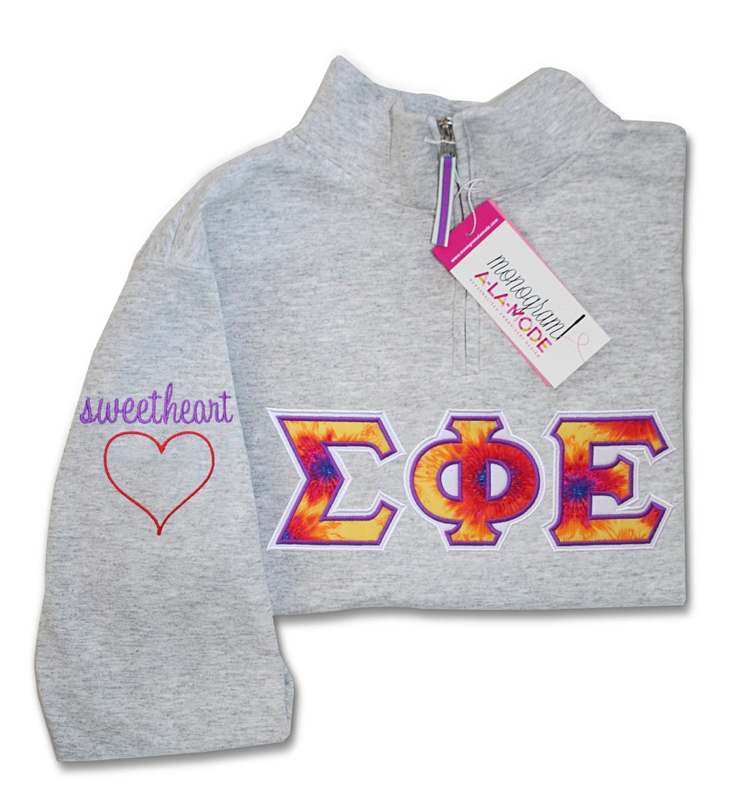 Satin Stitched Fraternity Sweetheart Sweatshirt | 1/4 Zip Greek Letter ...