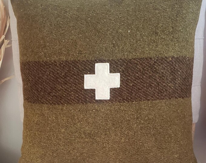 Vintage Wool Army Blanket Pillow Swiss Army Ski Mountain Lodge Decor ...