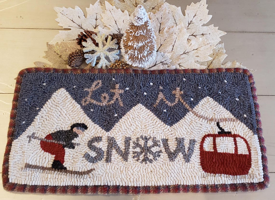 FULL SIZE Paper Rug Hooking Pattern "let It Snow" Ski Skiing Theme ...