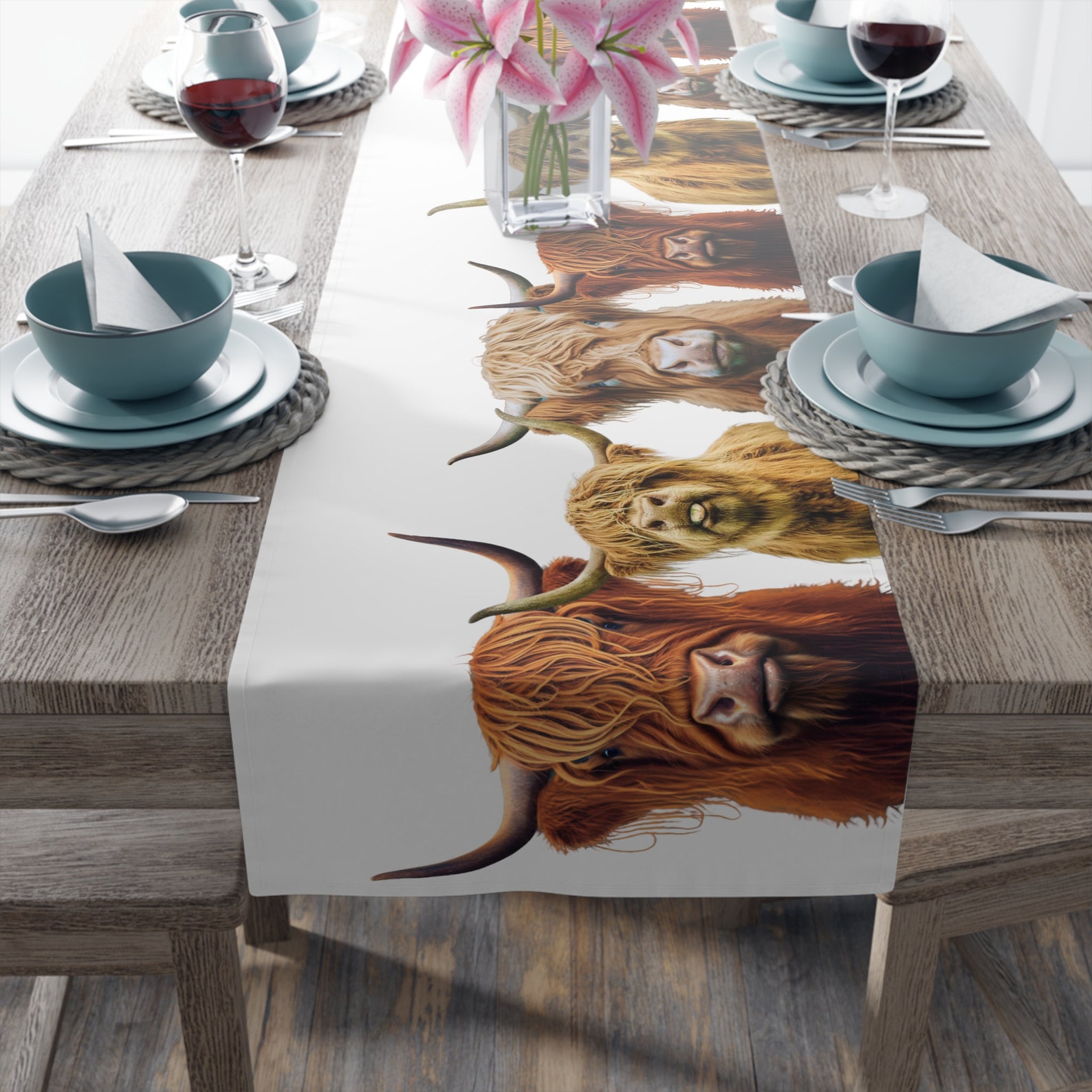 Highland Cow Table Runner | Cotton or Poly | Farmhouse Decor | Cow ...