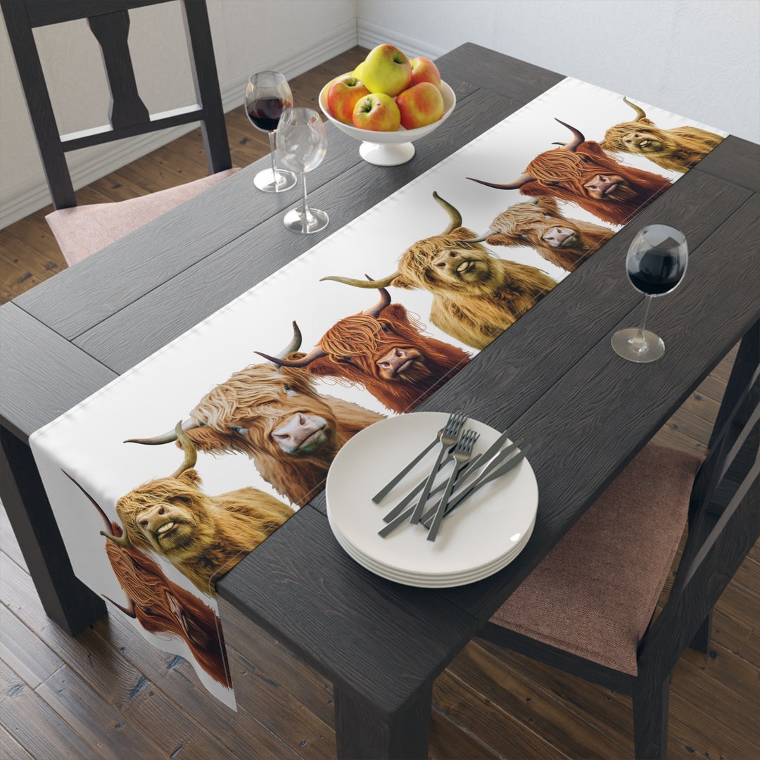 Highland Cow Table Runner | Cotton or Poly | Farmhouse Decor | Cow ...