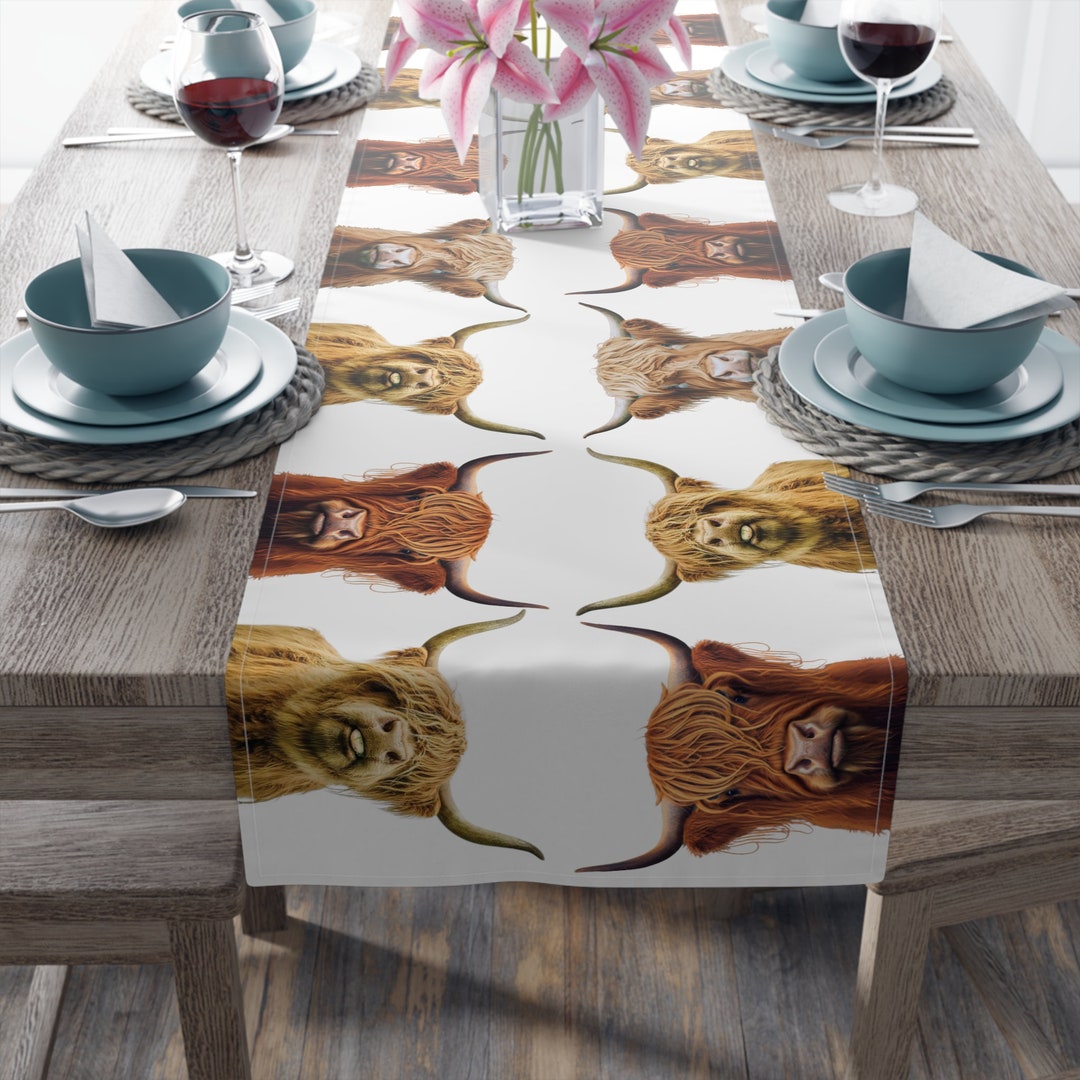 Highland Cow Table Runner | Farmhouse Decor | Cattle Housewarming Gift ...