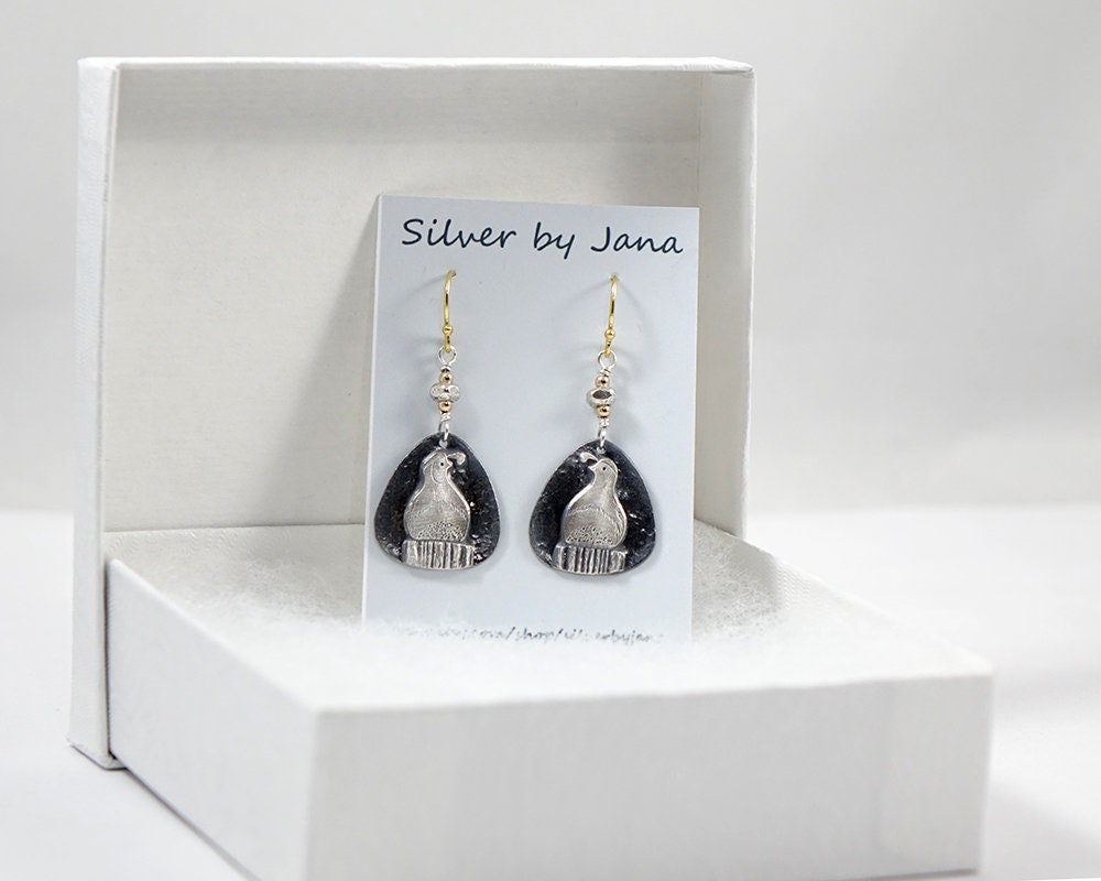 Fine Silver Quail Earrings With 14K Gold Filled Beads - Etsy