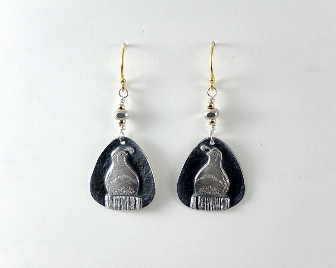 Fine Silver Quail Earrings With 14K Gold Filled Beads - Etsy
