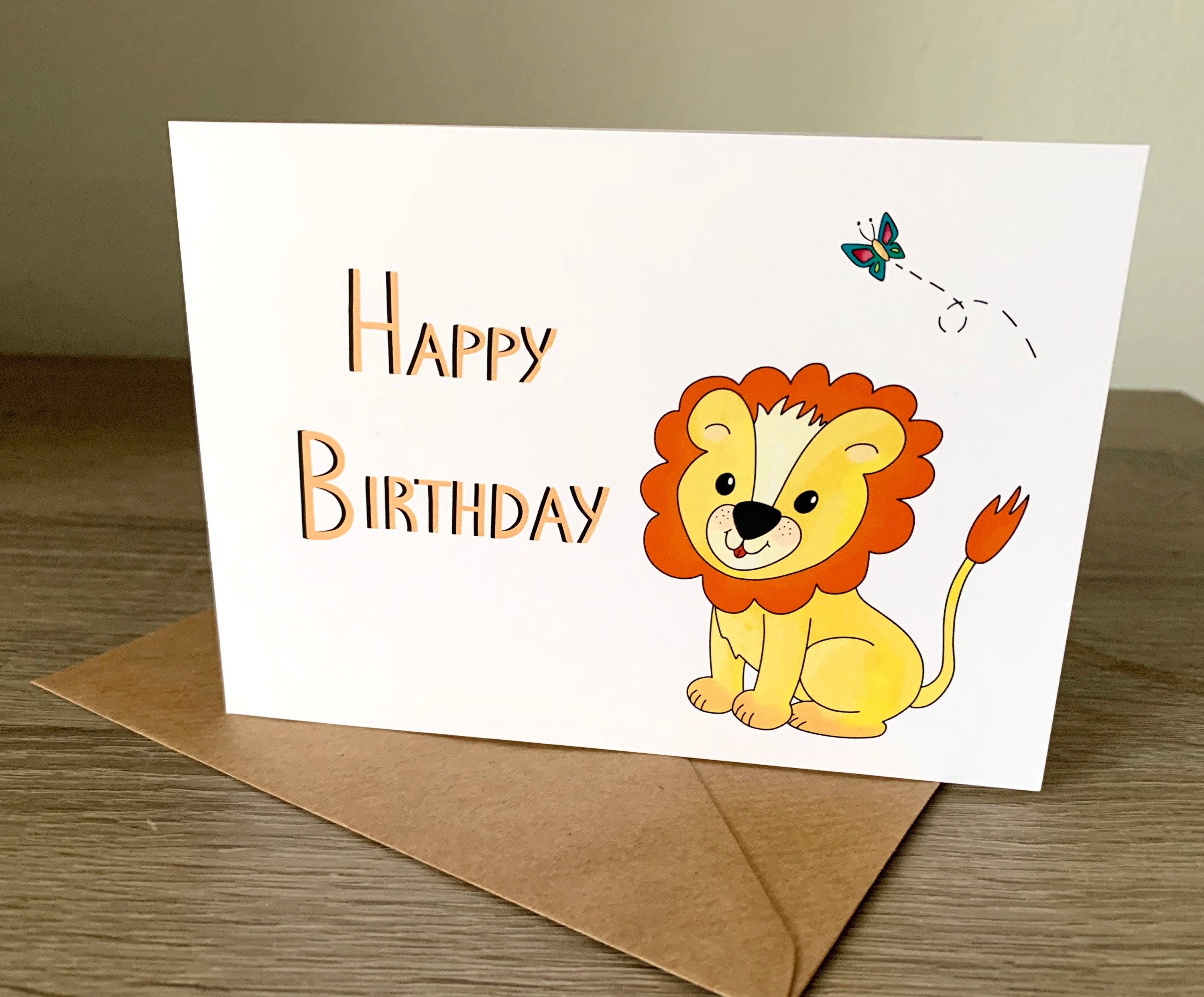 Lion birthday card for children animal boy present cute | Etsy