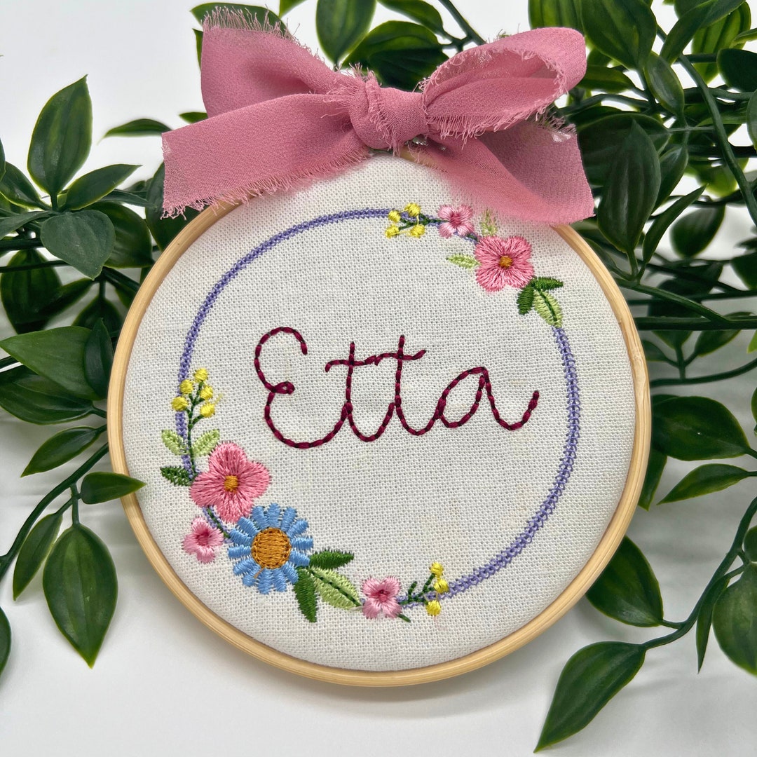 Custom Embroidered Name Hoop Baby Birth Announcement Sign Personalized ...