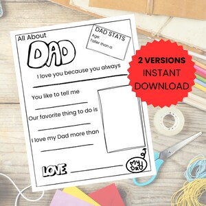 Father's Day Printable All About My Dad Digital Download Dad Birthday ...