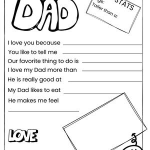 Father's Day Printable All About My Dad Digital Download Dad Birthday ...