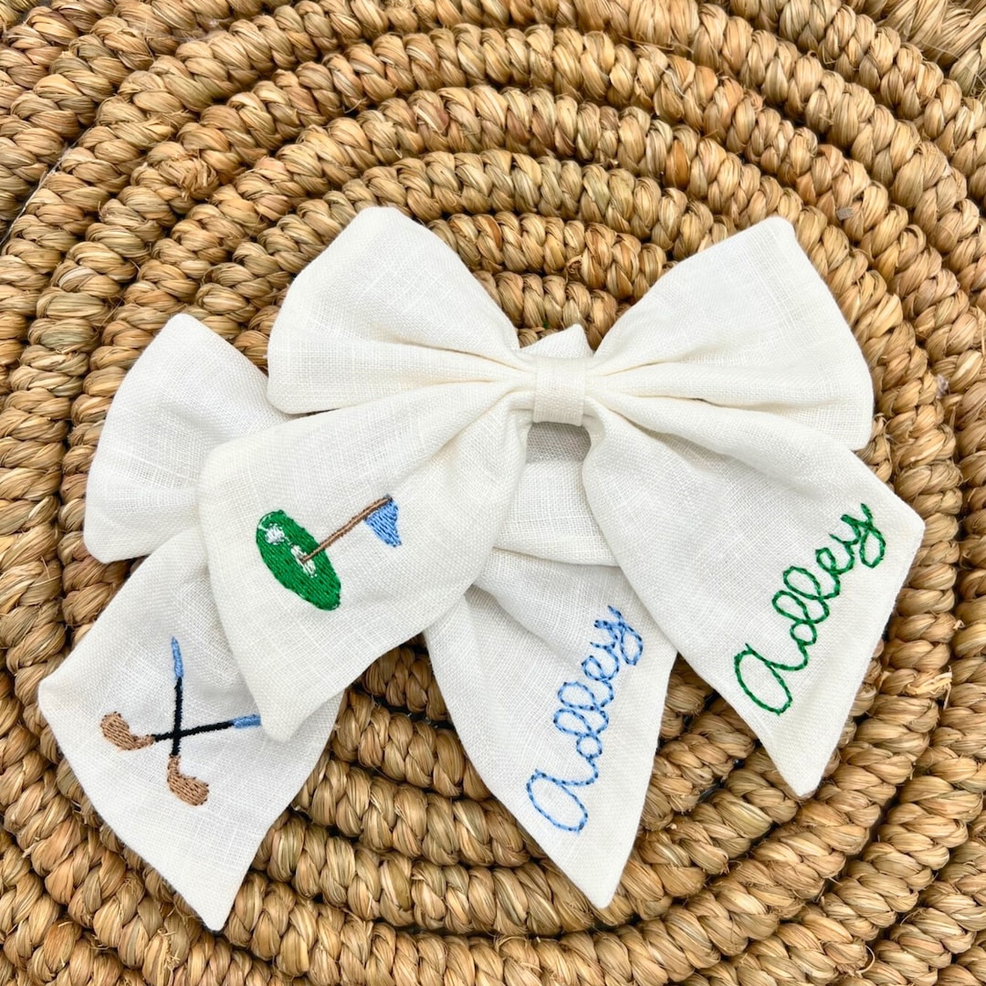 Personalized Golf Hair Bow for Girls Custom Bow With Name Linen Hair ...